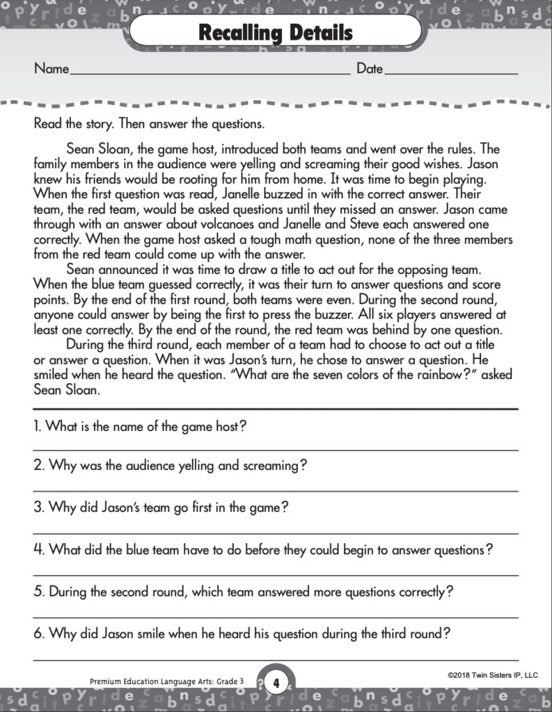 Language Arts Worksheets Reading Comprehension - Reading Comprehension ...