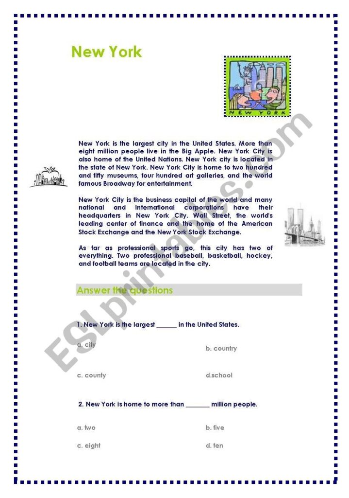 New York State Reading Comprehension Worksheet - Reading Comprehension ...