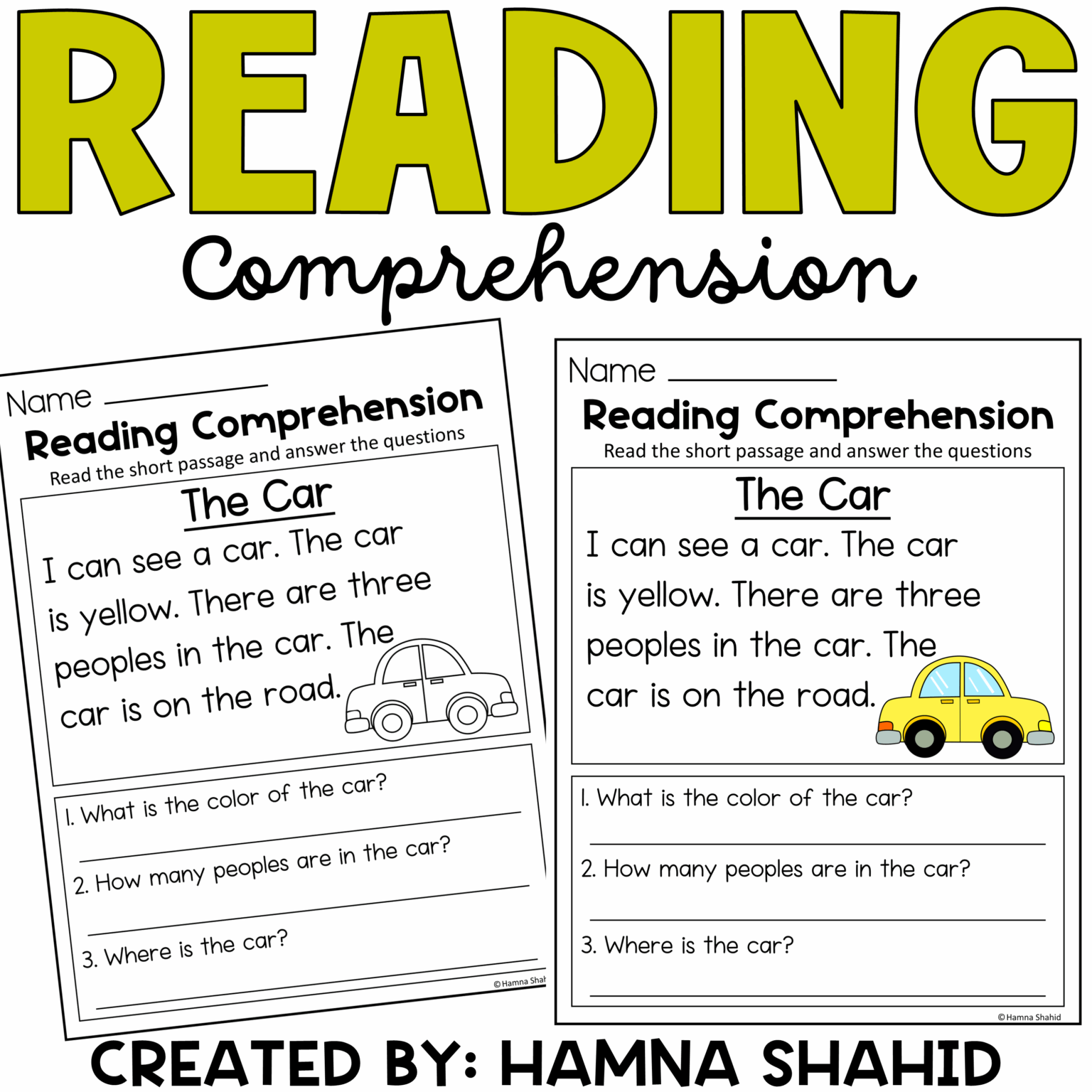 Car Reading Comprehension Worksheets Kids - Reading Comprehension ...