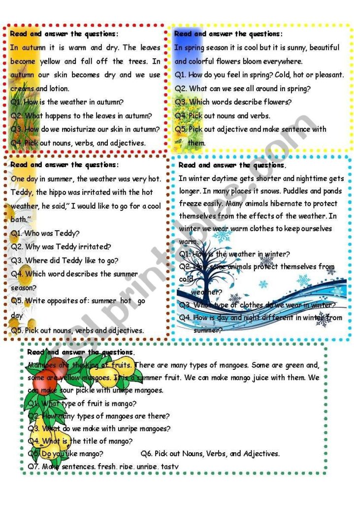 Reading For Comprehension Seasons Worksheet - Reading Comprehension ...
