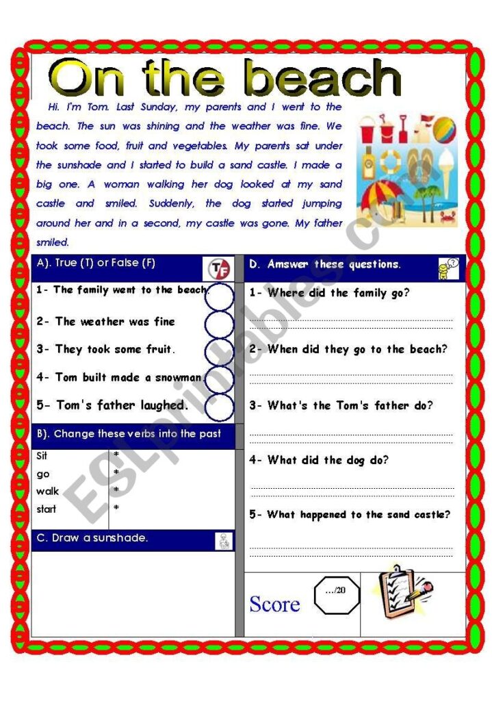 Beach Reading Comprehension Worksheets - Reading Comprehension Worksheets