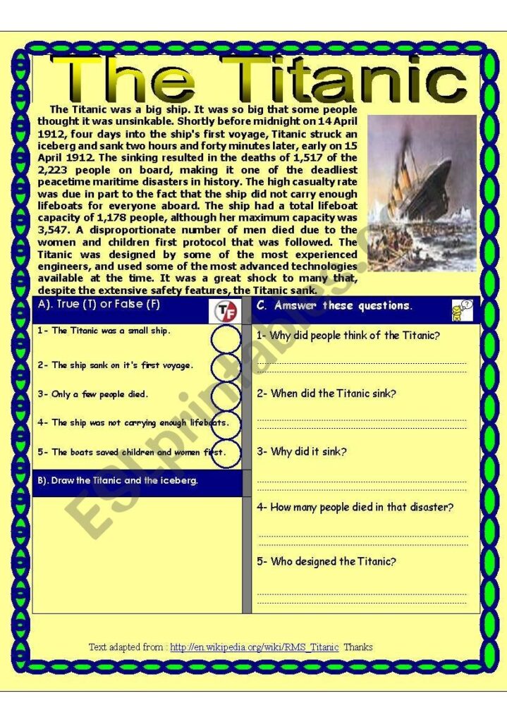 Titanic Reading Comprehension Worksheet - Reading Comprehension Worksheets
