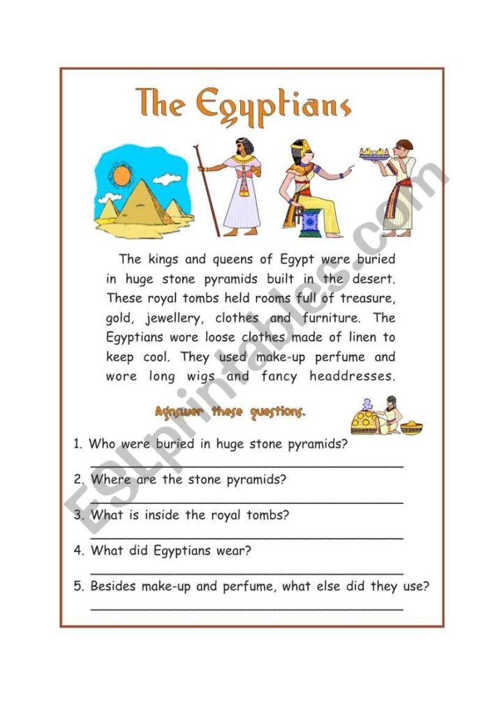 Reading Comprehension Worksheets Ancient Egypt - Reading Comprehension ...