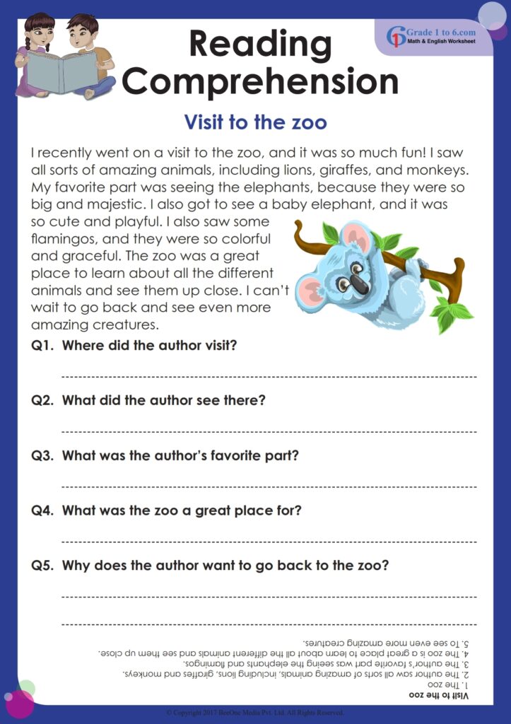 Zoo Reading Comprehension Worksheet - Reading Comprehension Worksheets