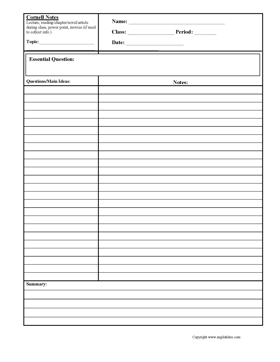 Reading Comprehension Note Taking Worksheet - Reading Comprehension ...