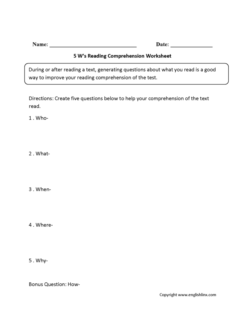 5 Ws Reading Comprehension Worksheet - Reading Comprehension Worksheets