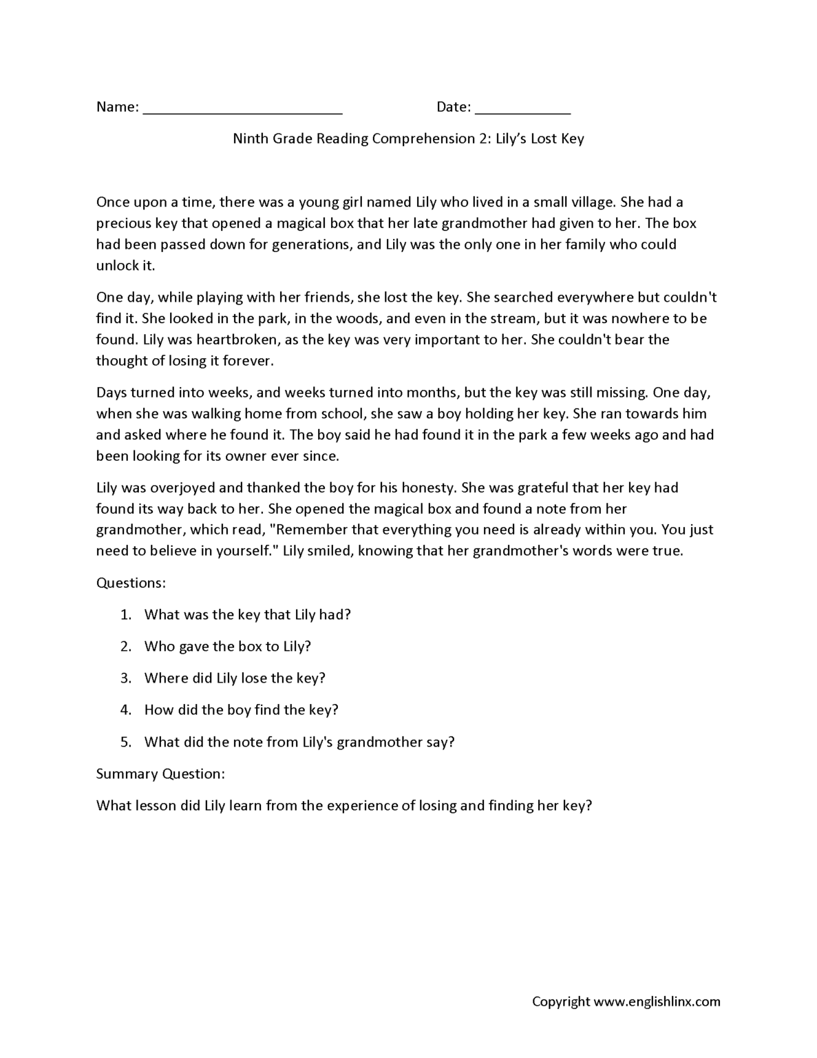 Reading Comprehension Worksheets Grade 9 Pdf - Reading Comprehension Worksheets