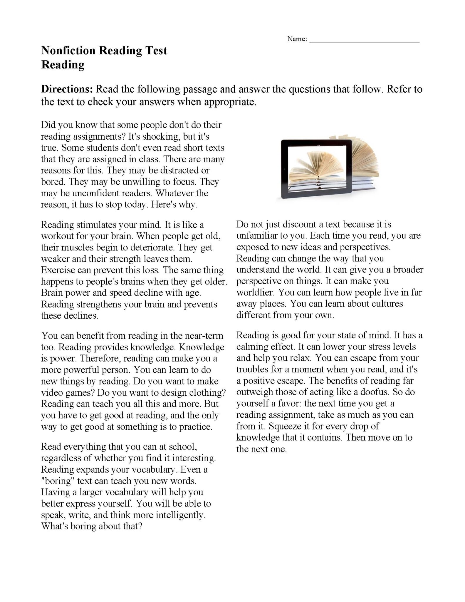 Reading Comprehension Essay Worksheets - Reading Comprehension Worksheets