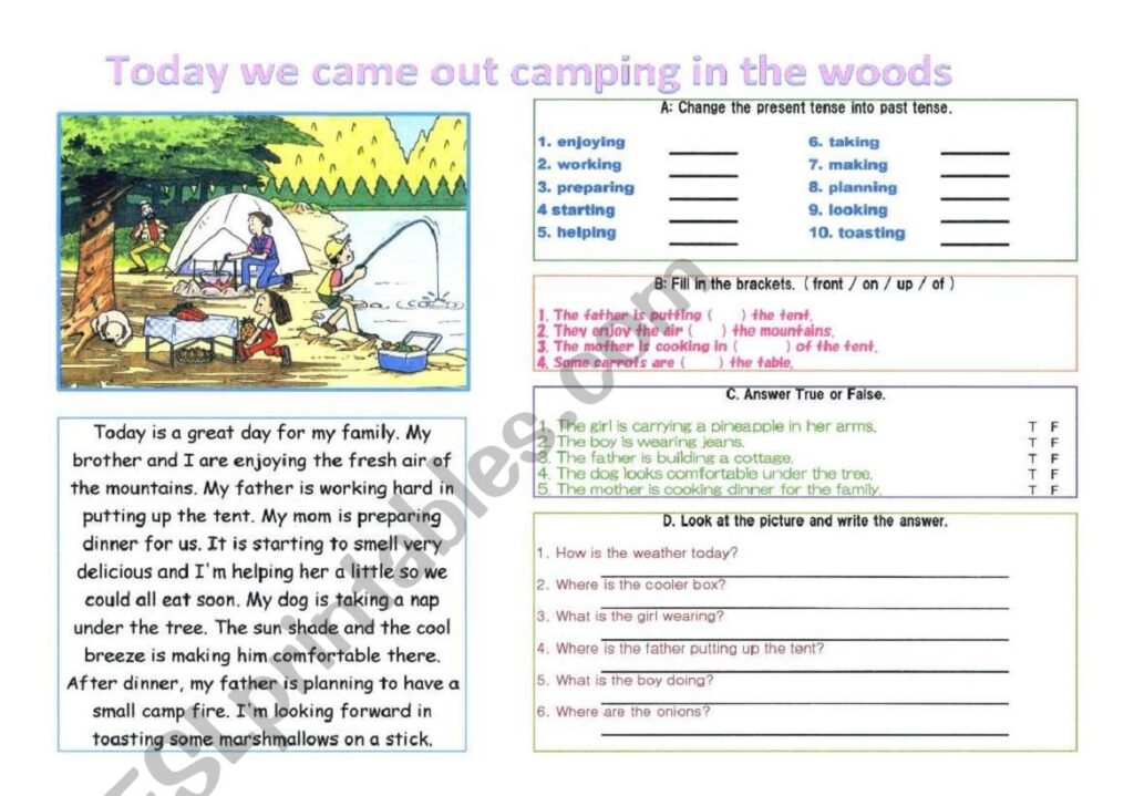 Esl Worksheets Present Continuous Reading Comprehension - Reading ...