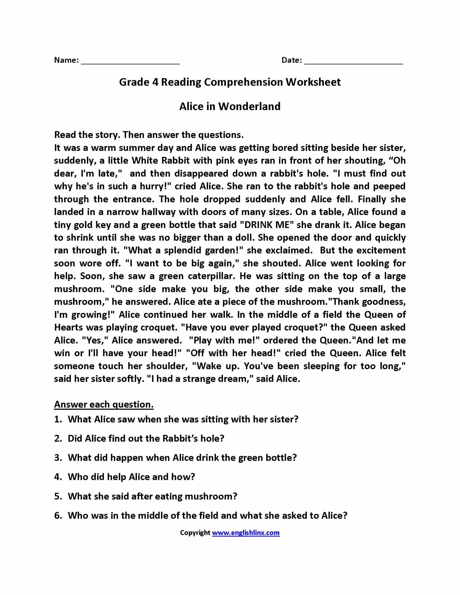 Year 4 English Reading Comprehension Worksheets - Reading Comprehension ...