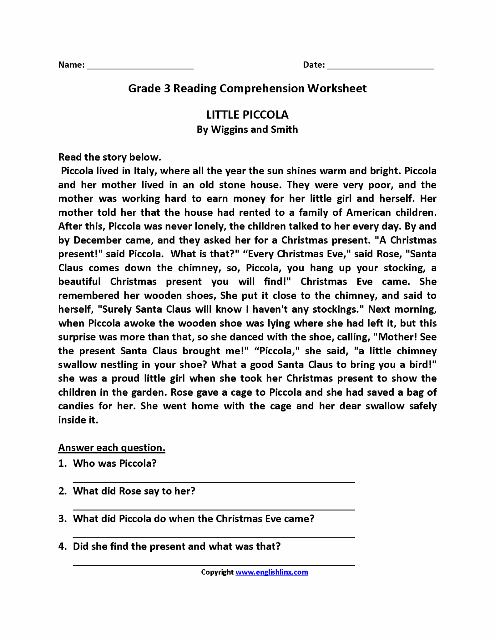 3rd Grade Level Reading Comprehension Worksheets - Reading ...