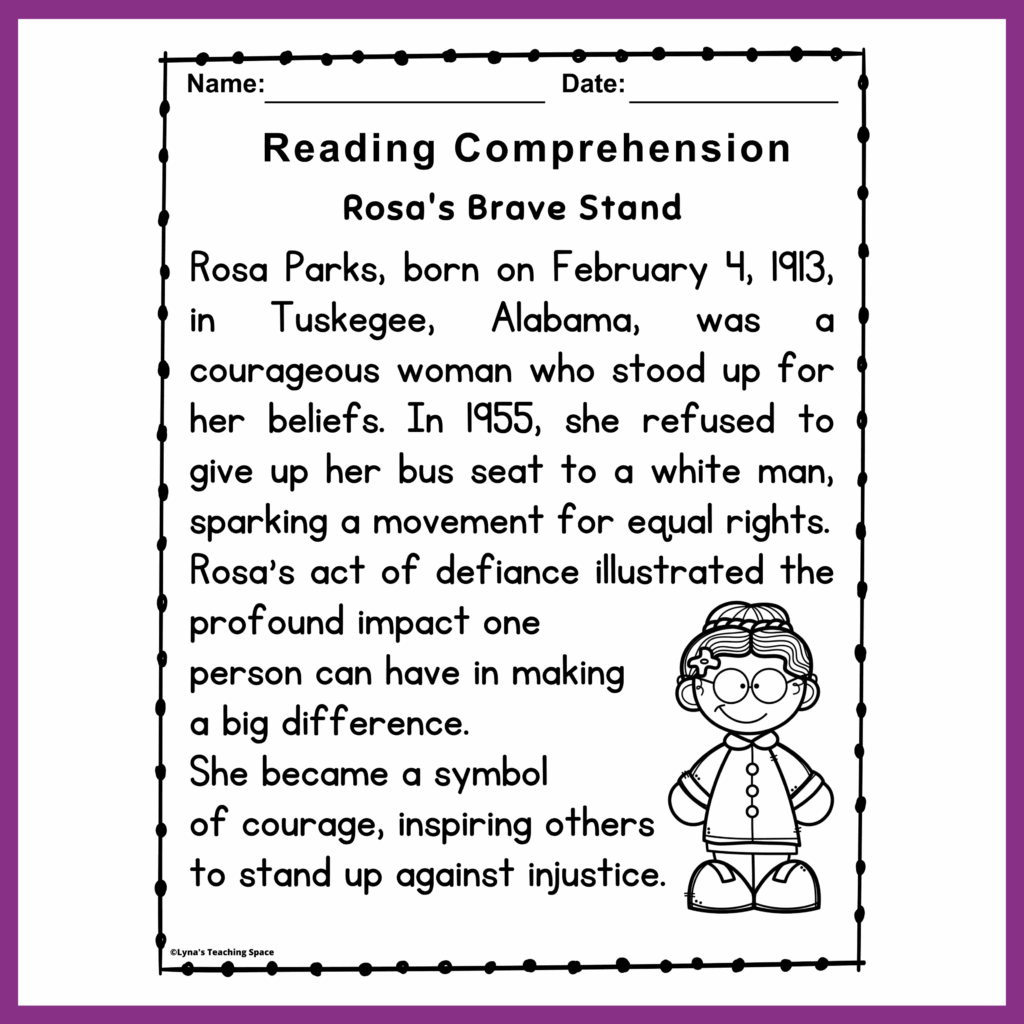 Rosa Parks Reading Comprehension Worksheet - Reading Comprehension ...