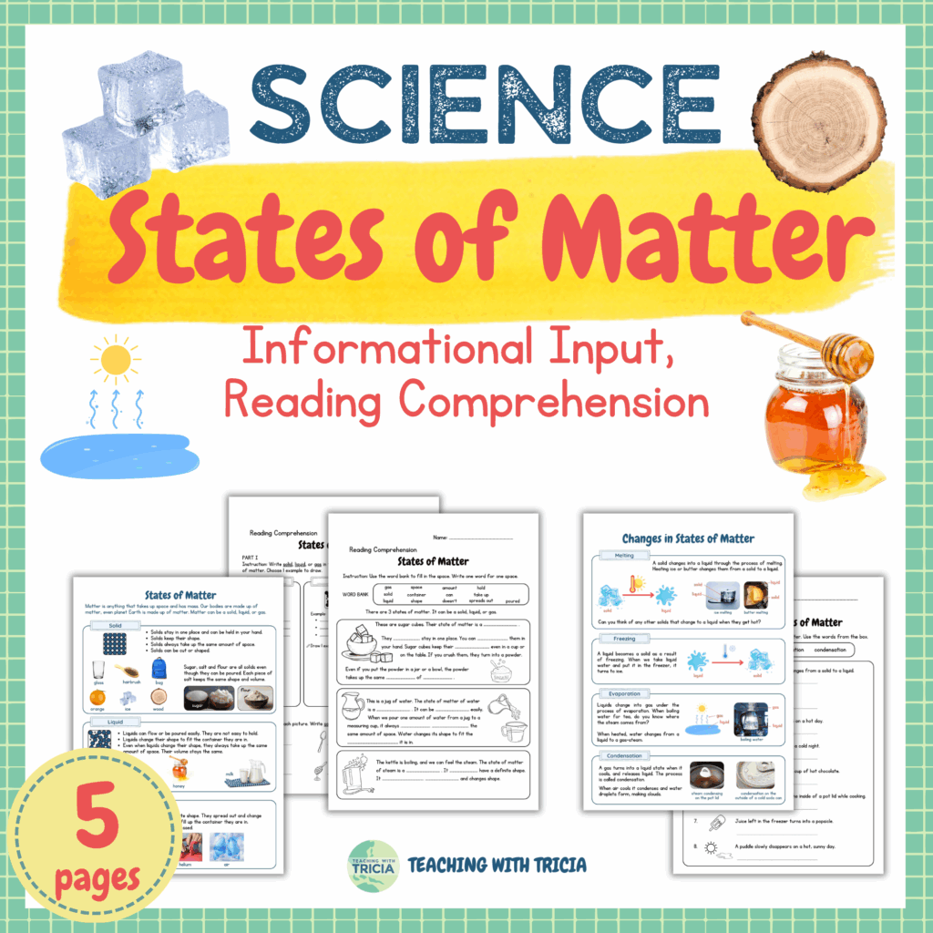 Phases Of Matter Reading Comprehension Worksheet - Reading ...
