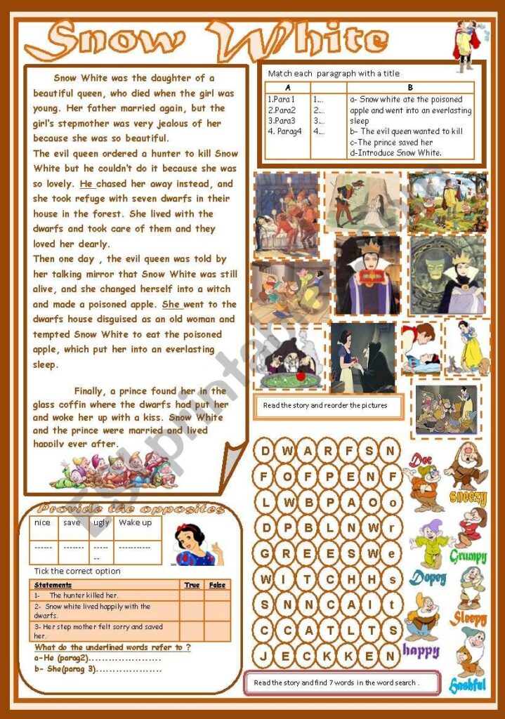 Snow White Reading Comprehension Worksheet - Reading Comprehension ...