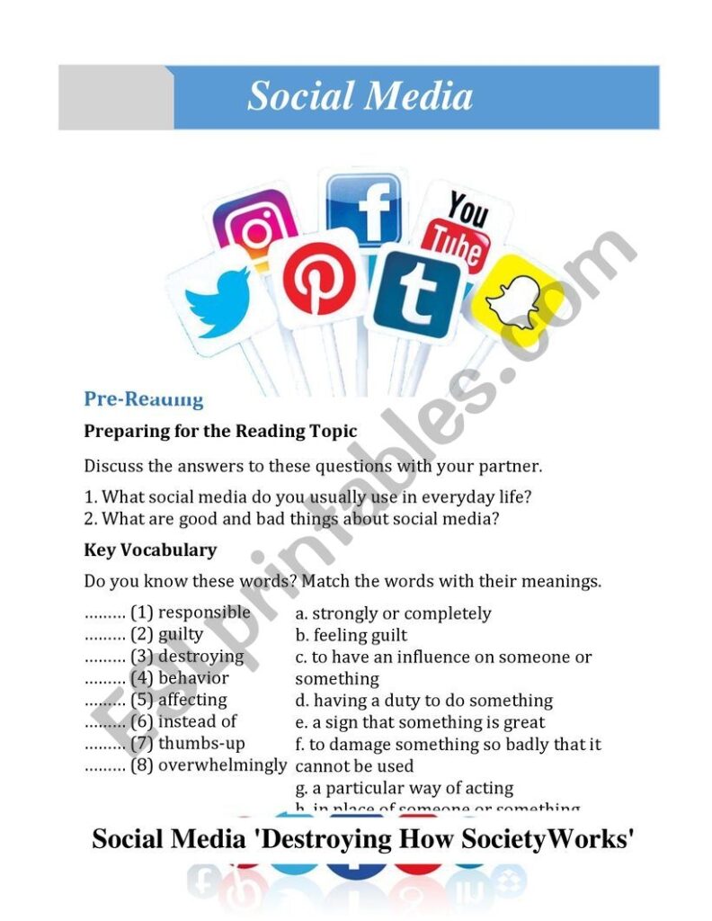 Social Media Reading Comprehension Worksheet - Reading Comprehension ...