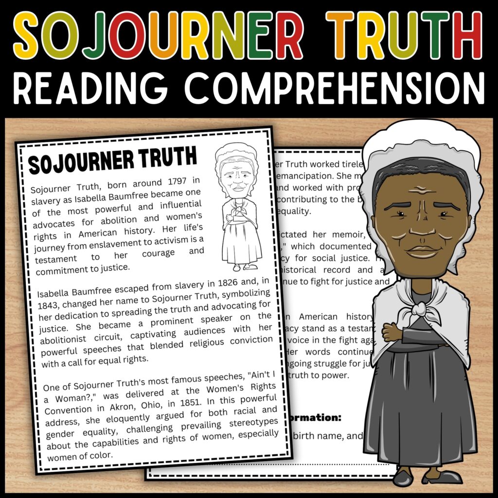 Sojourner Truth Reading Comprehension Worksheet - Reading Comprehension ...