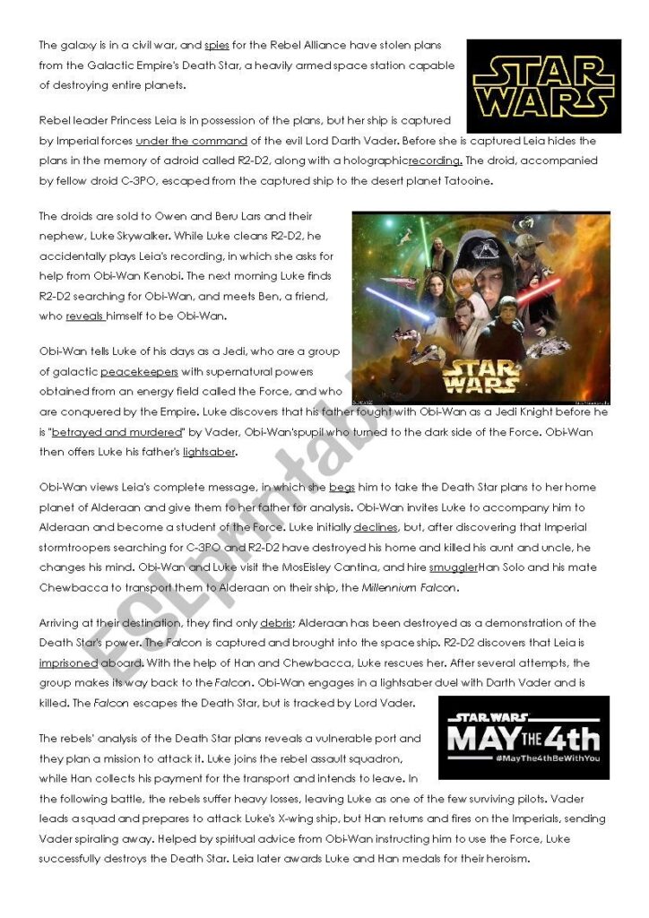 Free Star Wars Reading Comprehension Worksheets - Reading Comprehension ...