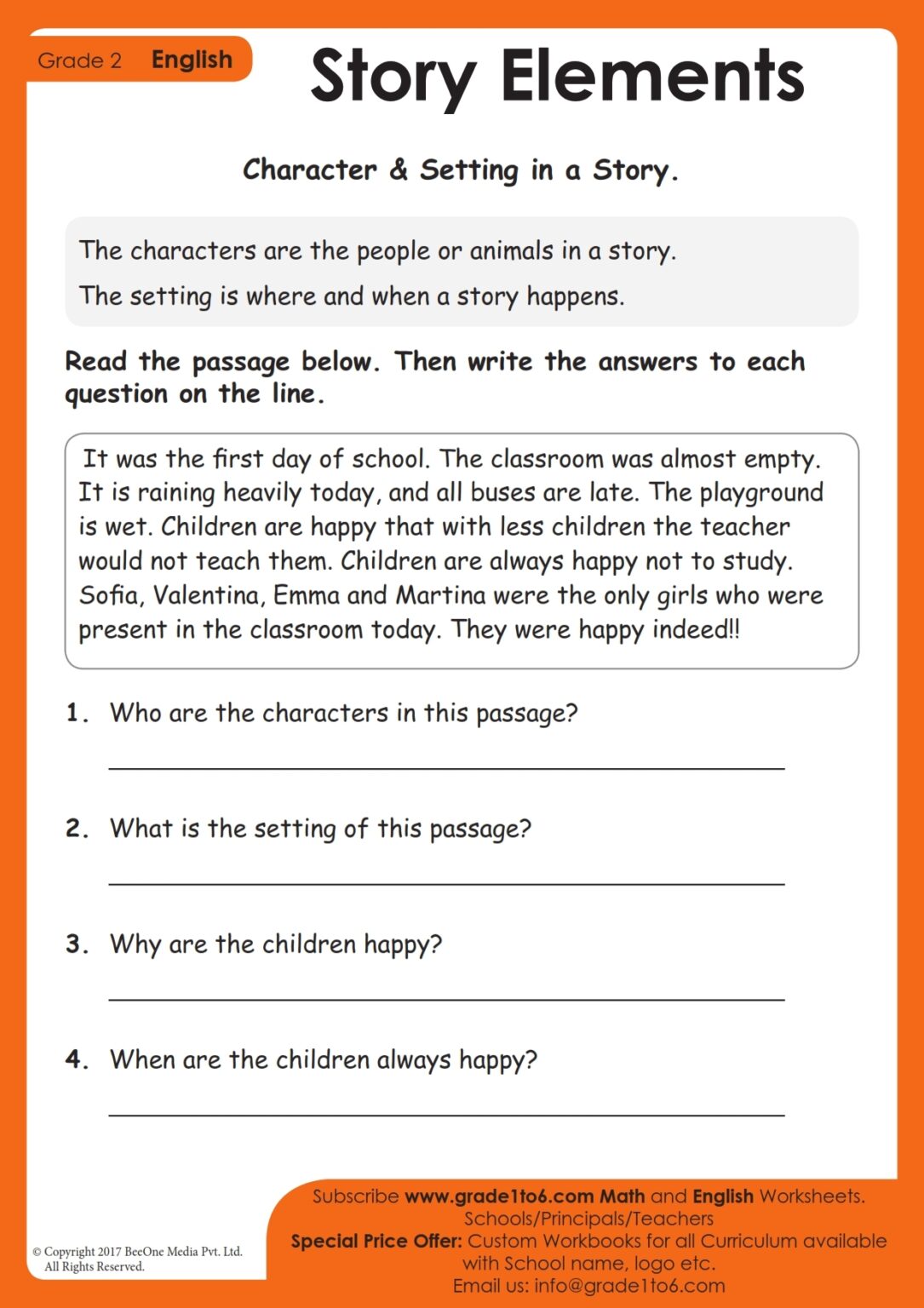 Reading Comprehension Story Elements Worksheets - Reading Comprehension ...