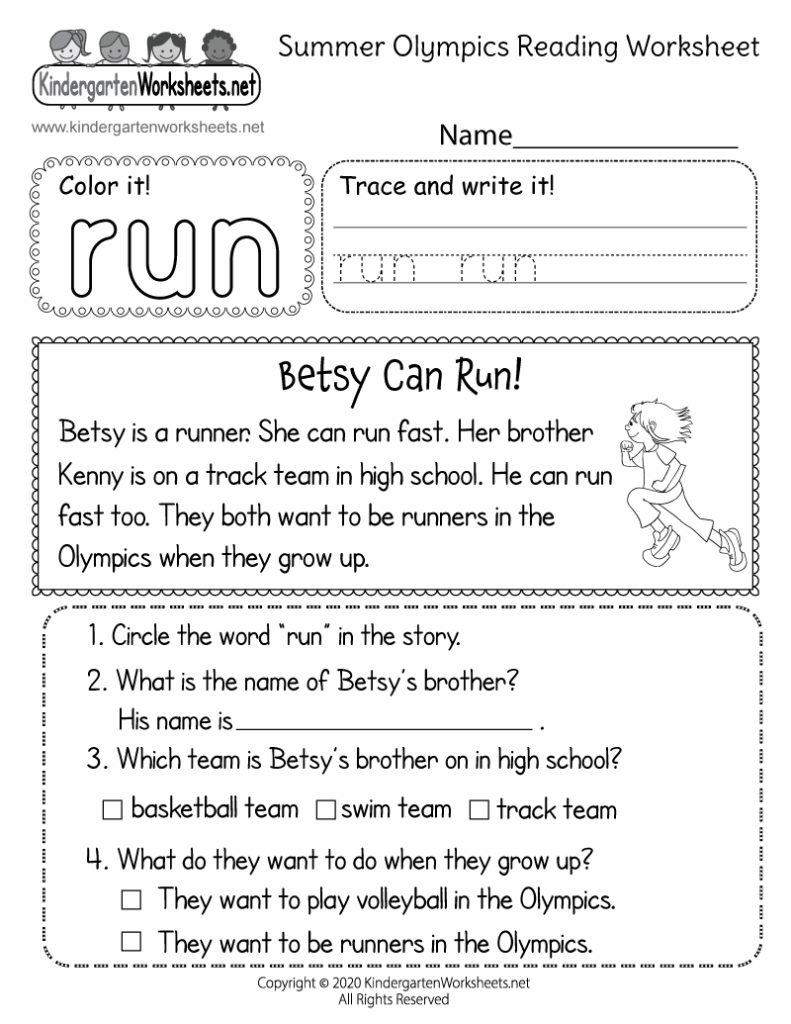 Olympics Reading Comprehension Worksheets Pdf Free - Reading ...