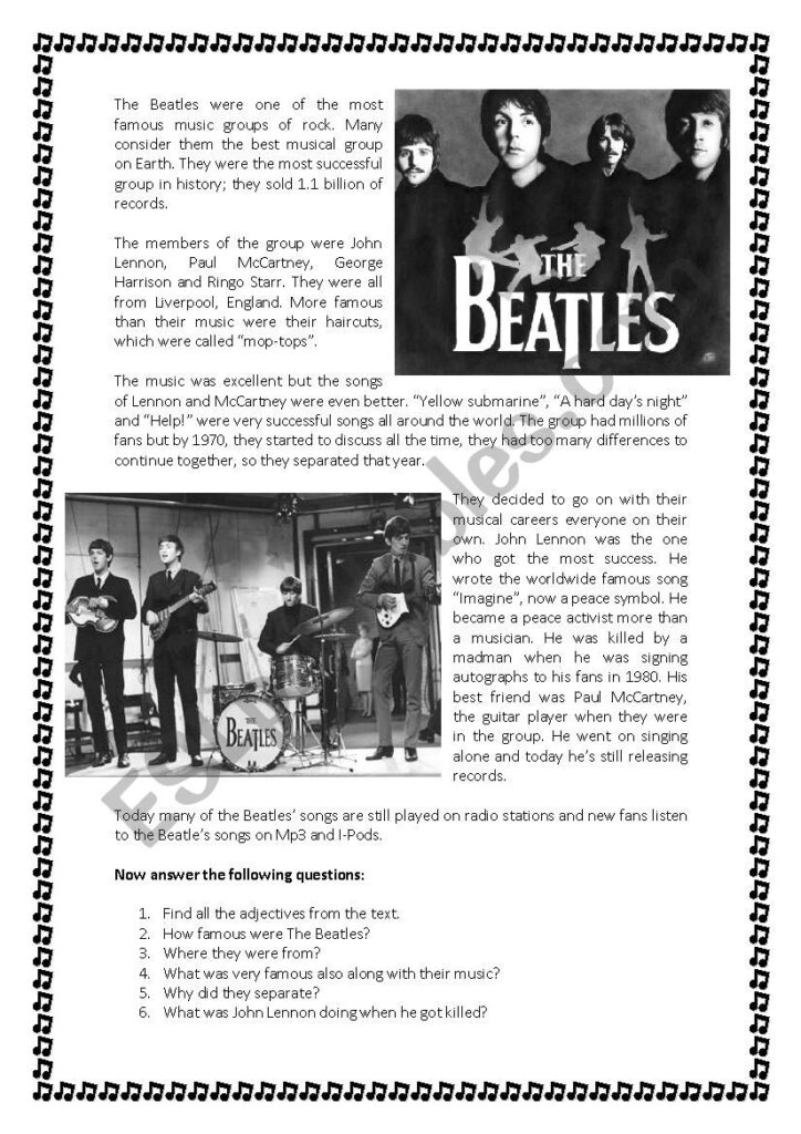Beatles Reading Comprehension Worksheet - Reading Comprehension Worksheets
