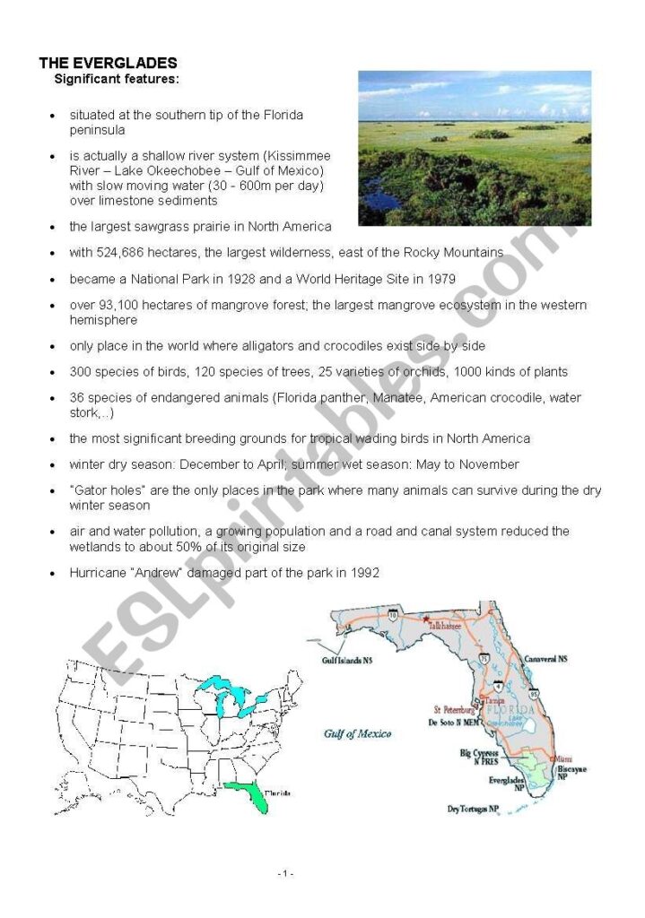Reading Comprehension Worksheets Florida Everglades - Reading ...