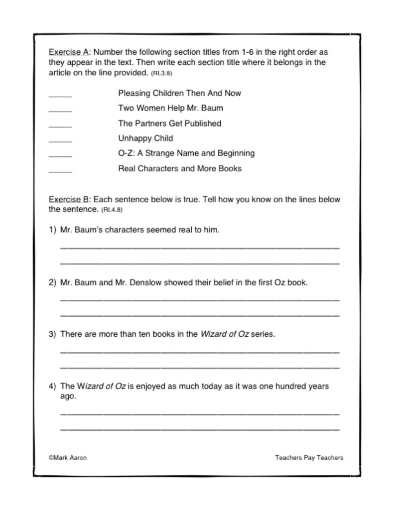 Wizard Of Oz Reading Comprehension Worksheets - Reading Comprehension ...