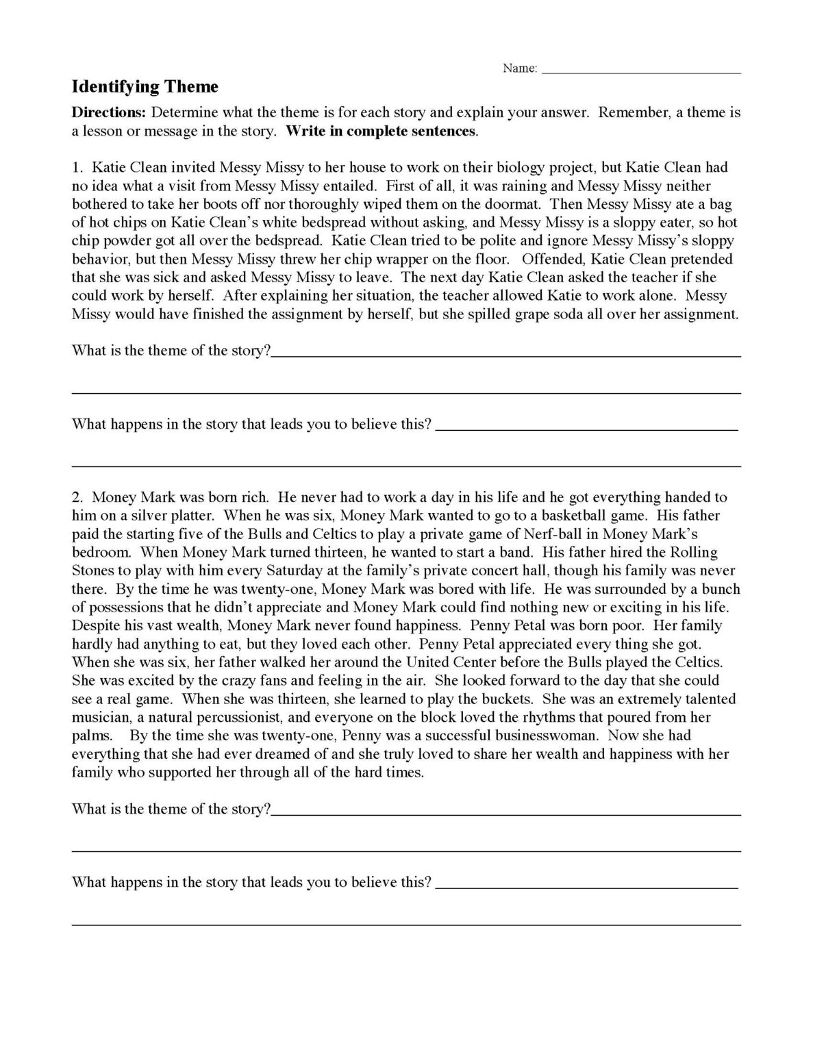Theme Reading Comprehension Worksheets - Reading Comprehension Worksheets