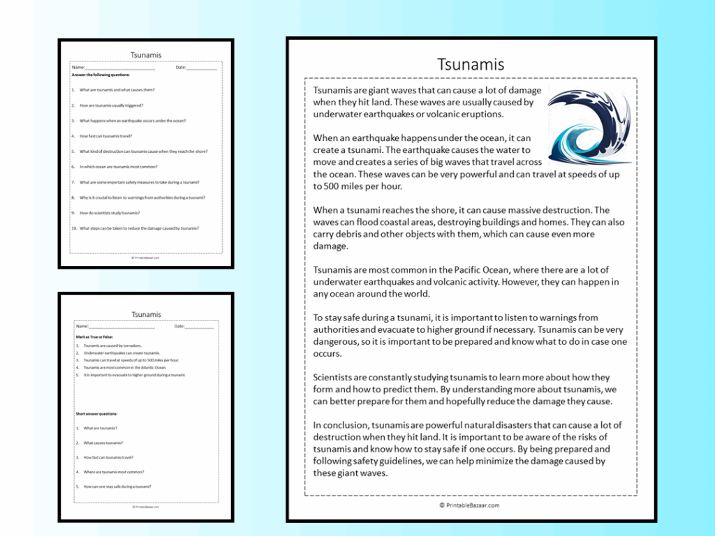 Tsunami Reading Comprehension Worksheets - Reading Comprehension Worksheets
