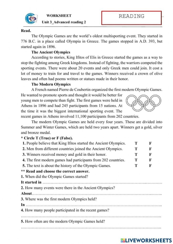 Reading Comprehension Advanced Worksheets - Reading Comprehension ...