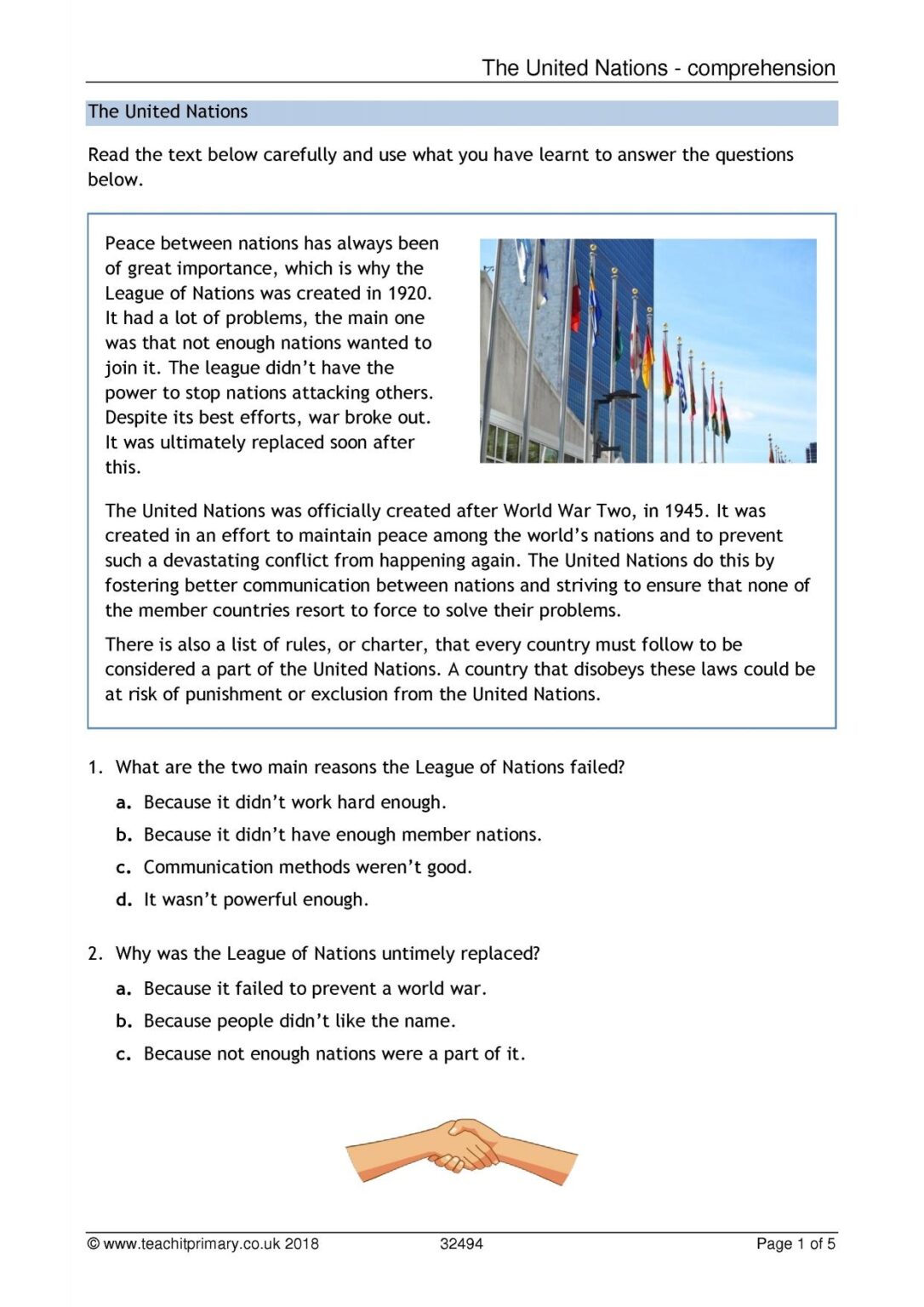 United Nations Reading Comprehension Worksheets - Reading Comprehension ...