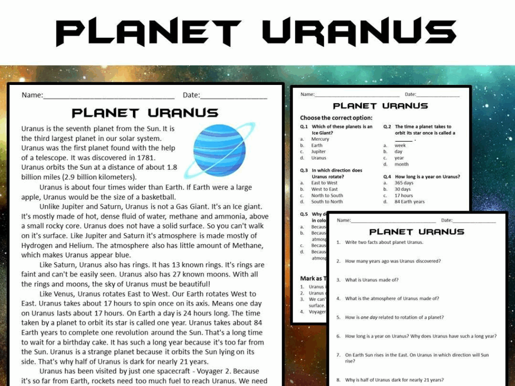 Uranus Reading Comprehension Worksheet - Reading Comprehension Worksheets