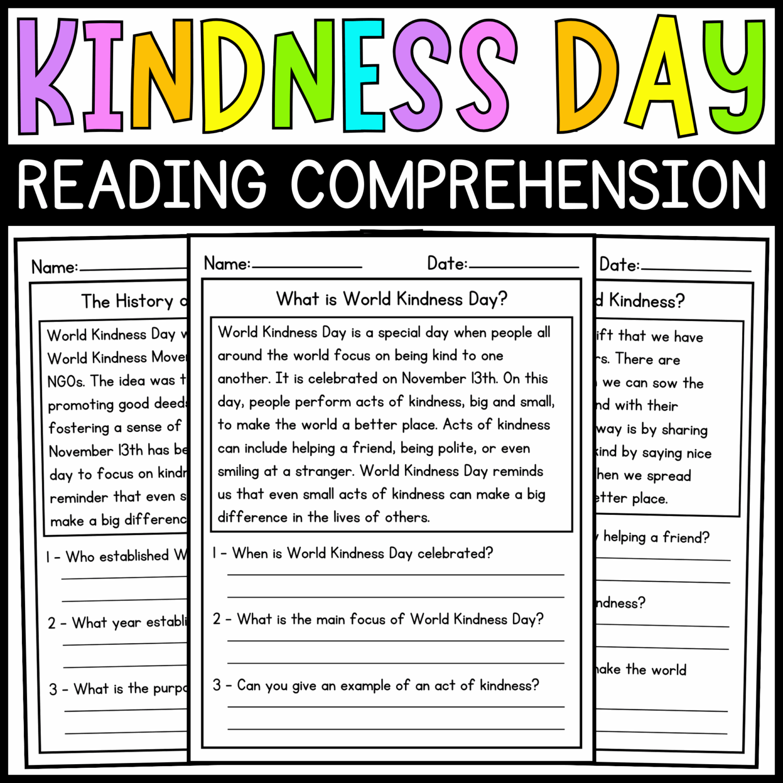 Kindness Reading Comprehension Worksheets - Reading Comprehension ...